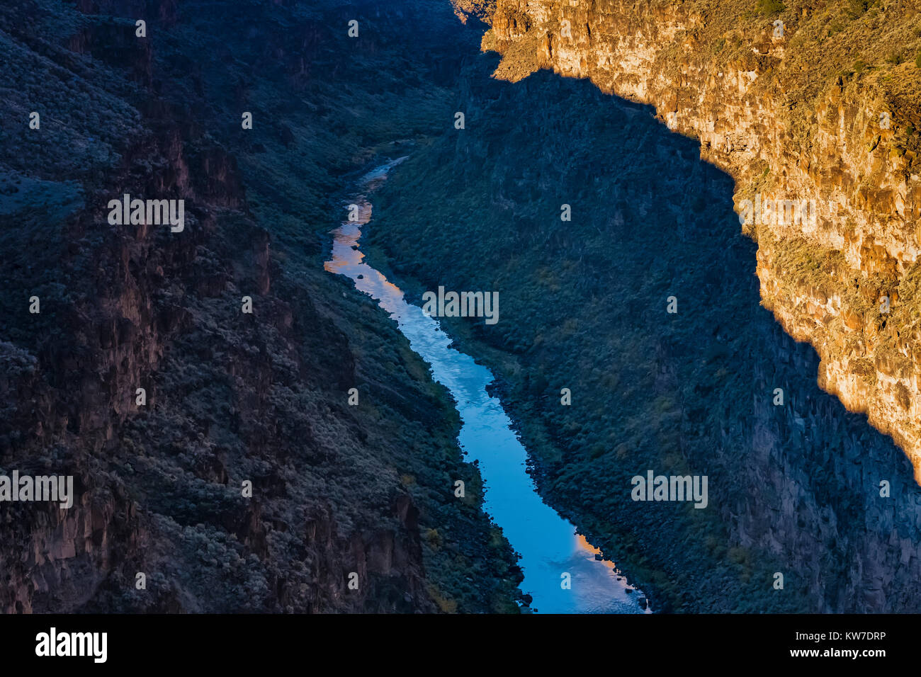 View of Rio Grande Gorge in the shadows of late afternoon from the Rio ...