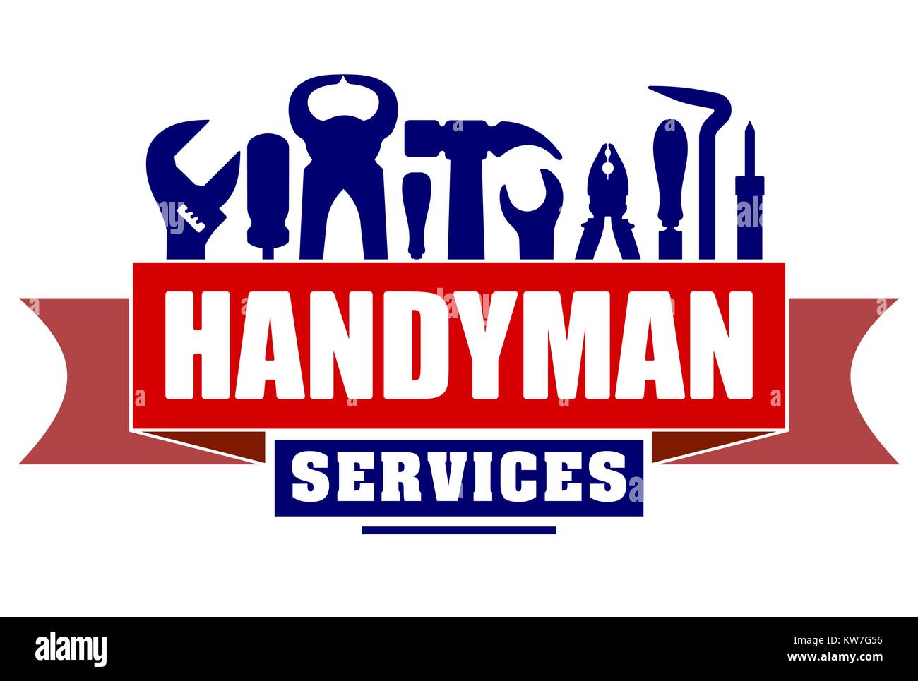 Handyman services vector design for your logo or emblem with red banner ...