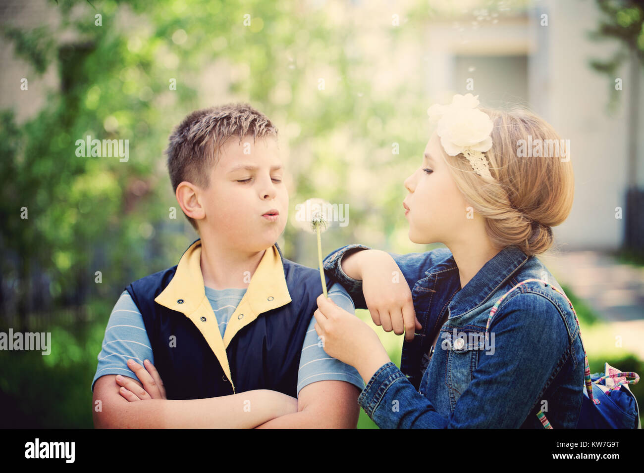 Young Boy and Girl Talking in the Spring. Carefree Children Outdoors ...