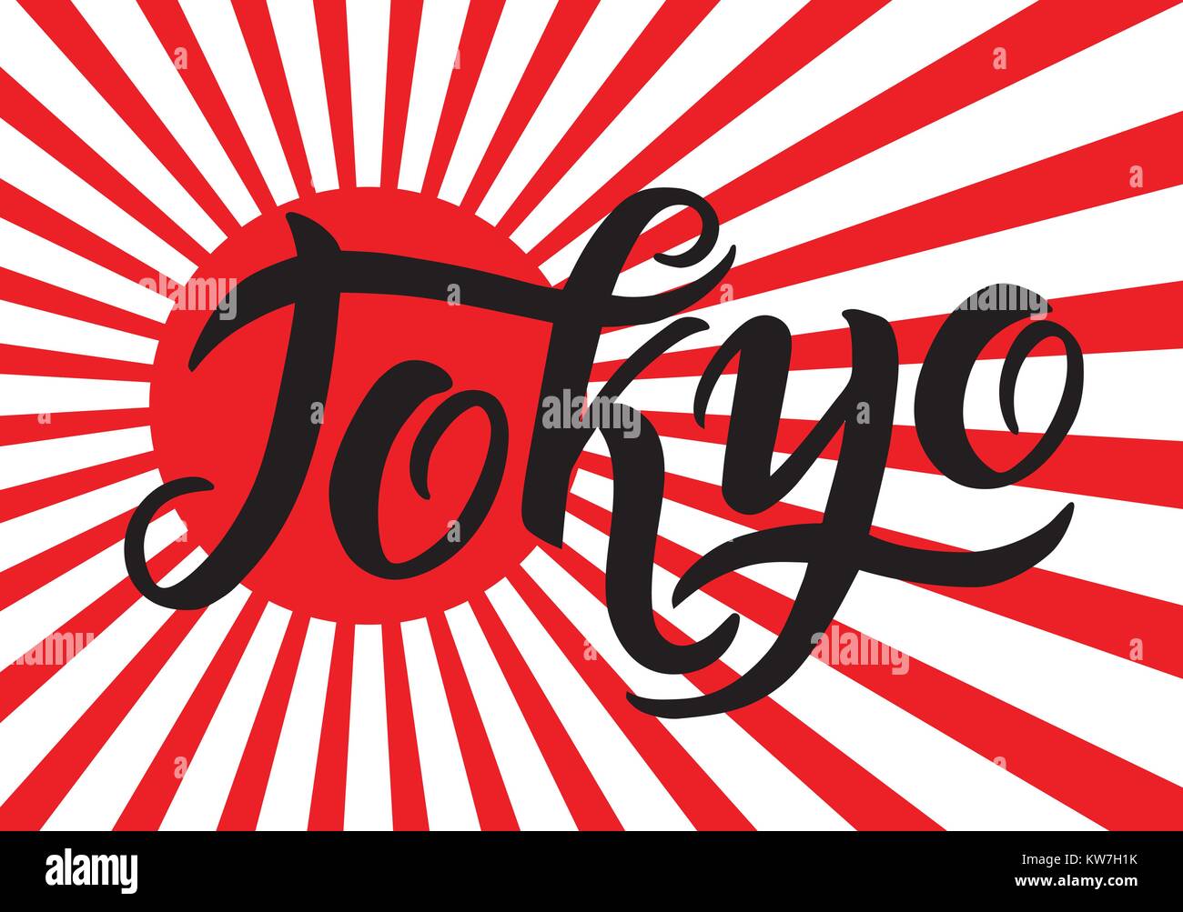 Tokyo hand-lettering calligraphy national red Japan flag. Tokyo hand ...