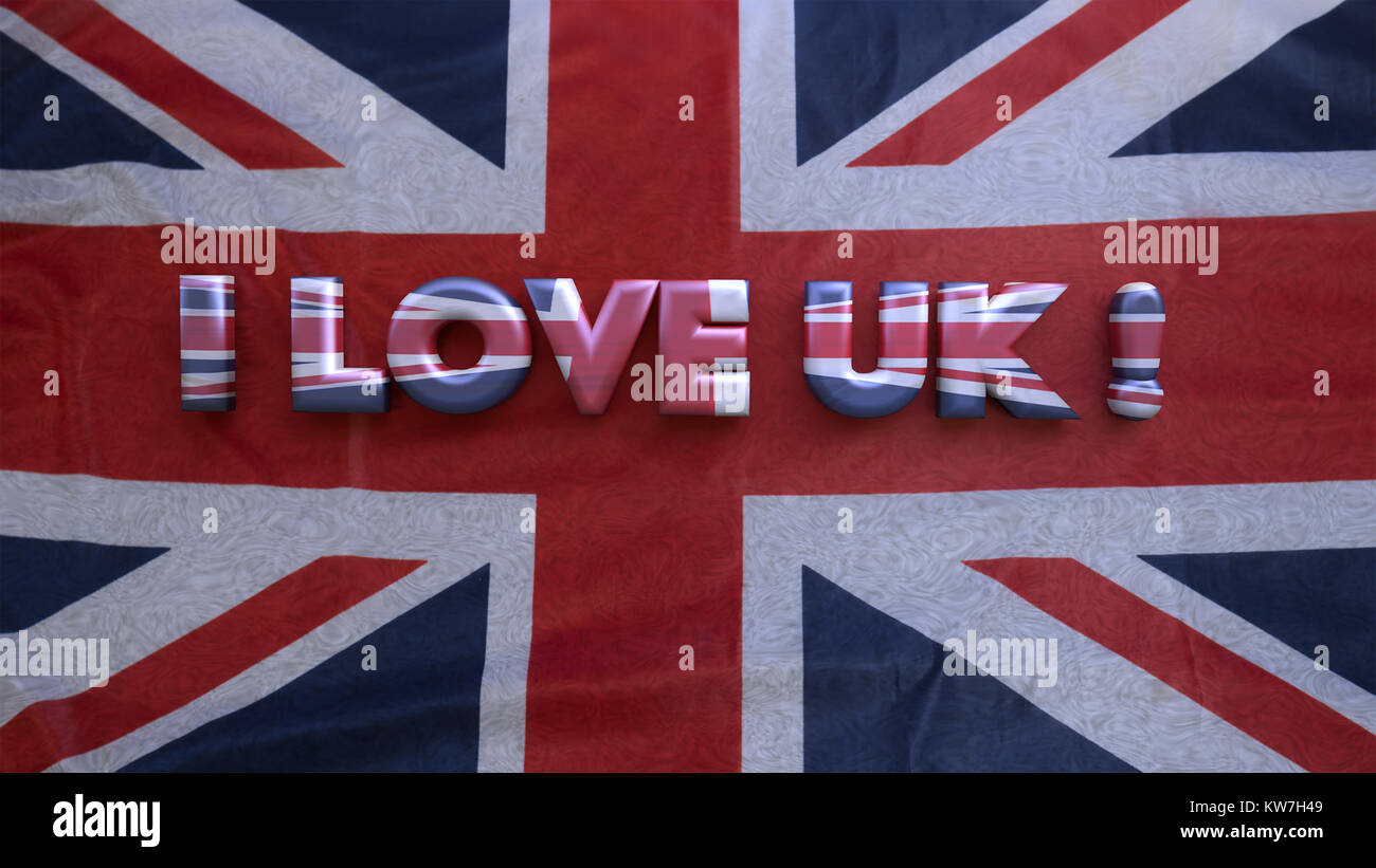 3d rendering. the text "I LOVE UK !" on the Union Jack flag Stock Photo ...