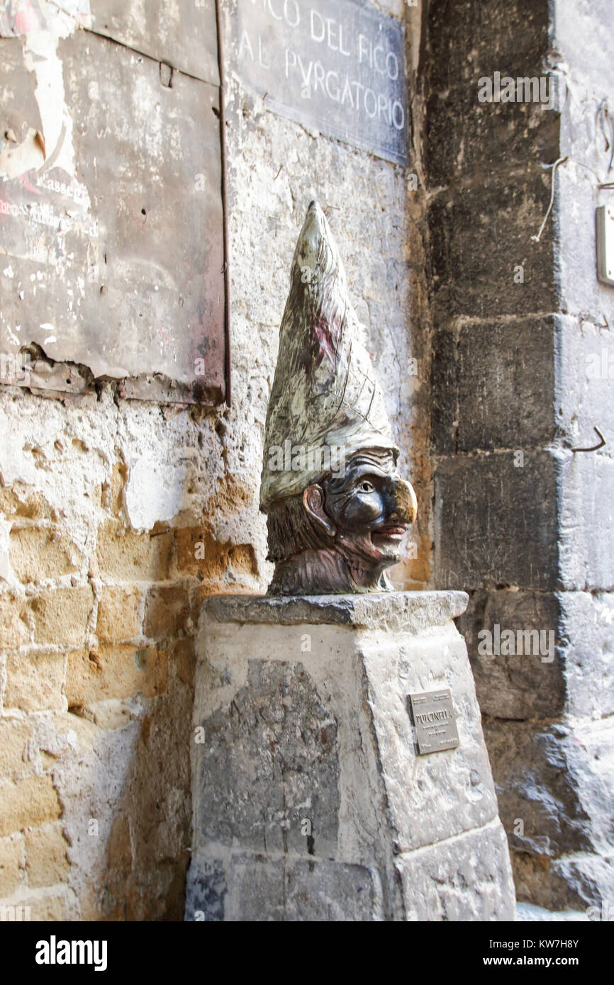 Pulcinella statue in the historical center of Naples, Italy at ...
