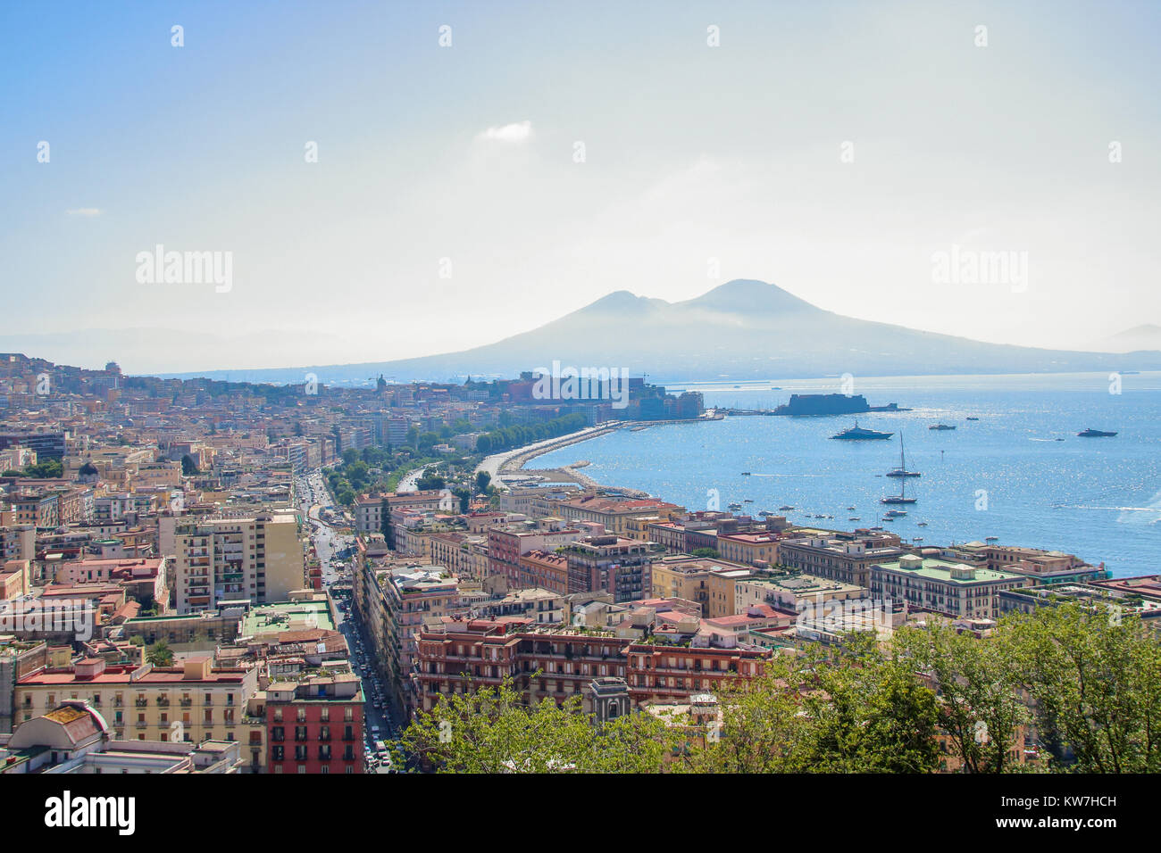 Cityscape of Naples, Italy, and its gulf on a summer day Stock Photo ...