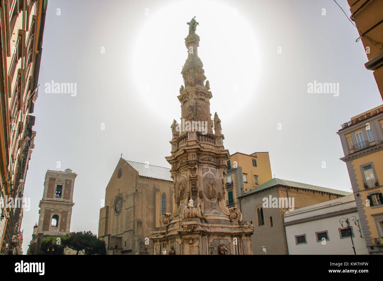 jesus place with obelisque and santa chiara church in Naples, Italy ...