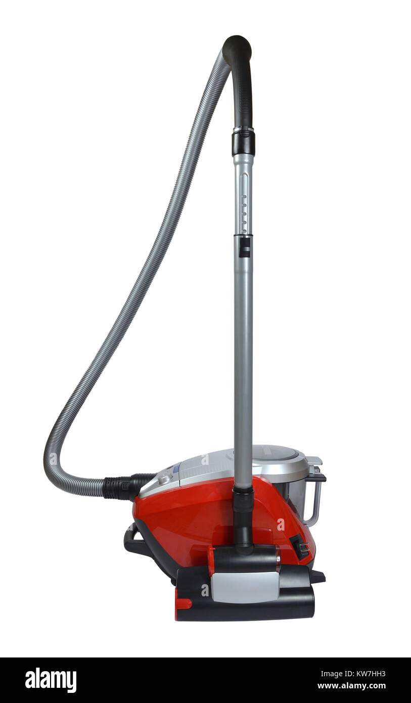 New modern red-silver vacuum cleaner on white background Stock Photo ...