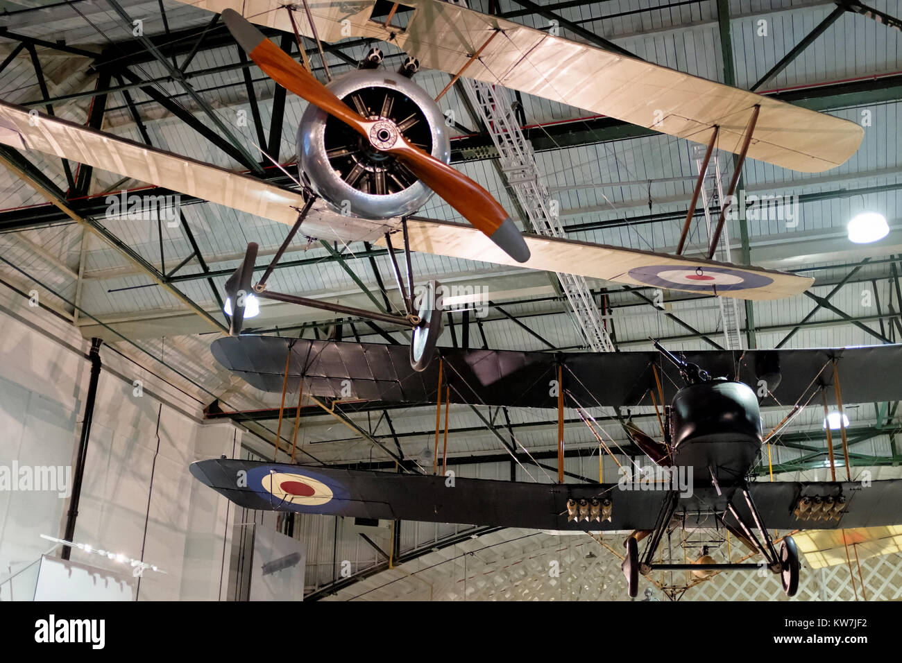 World War One biplanes on display at the Royal Air Force (RAF) Museum ...