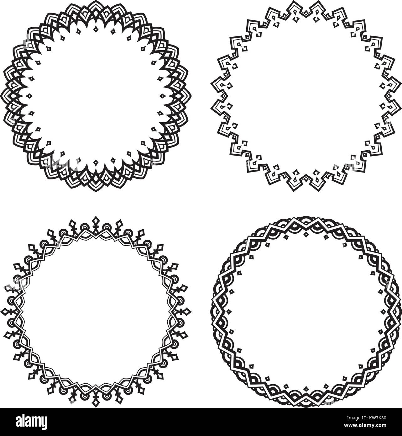 Set of four black round frames on a white background Stock Vector Image ...