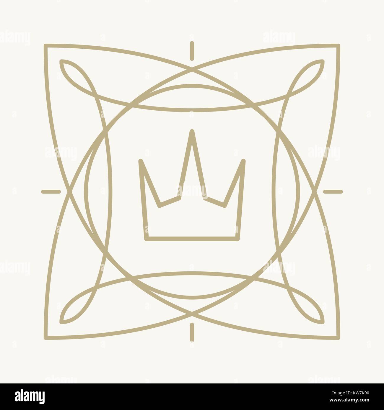 Abstract decor in gentle beige tones, mono line style, frame with crown ...