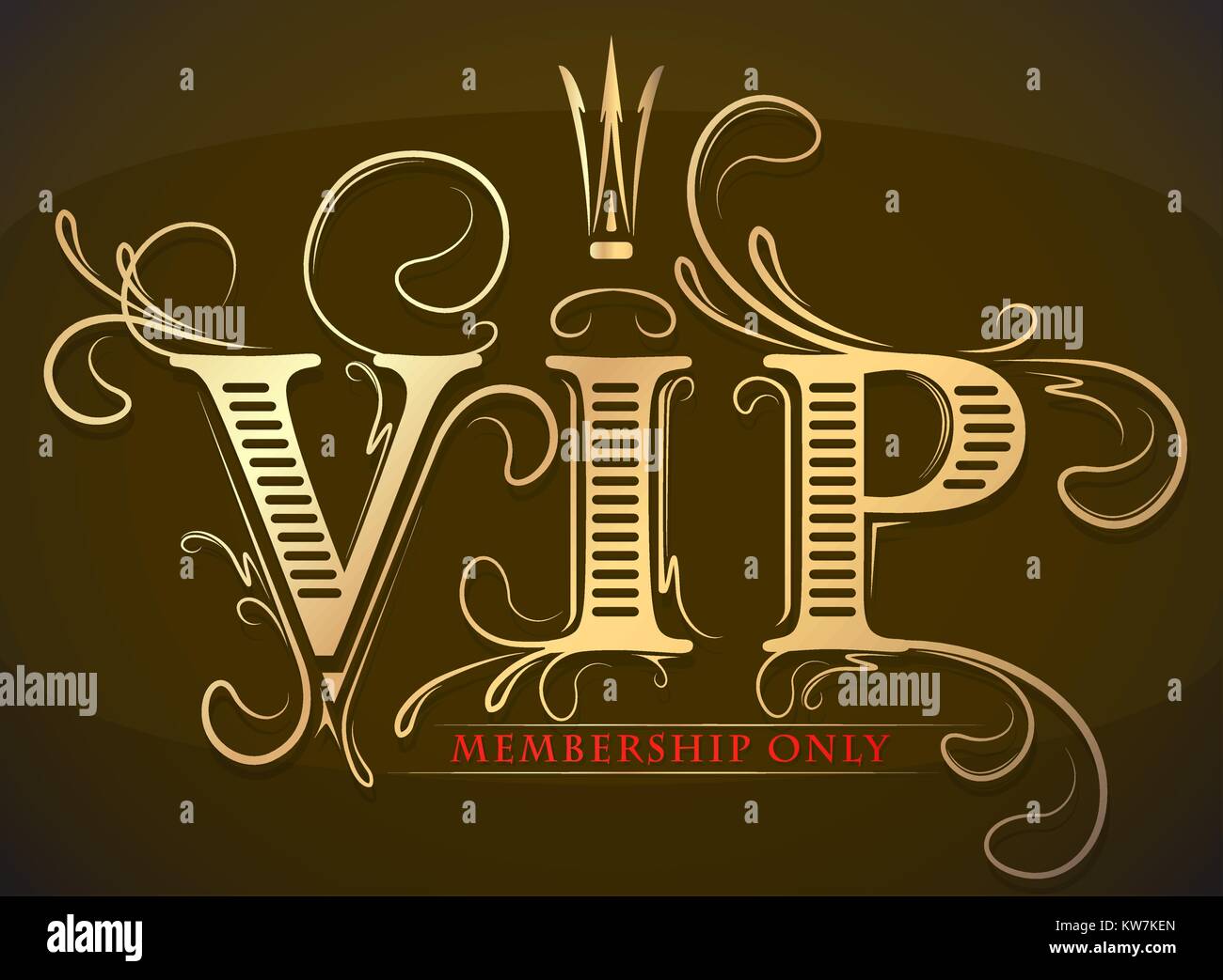 Rich decorated VIP Vip membership only gold and red card with crown on ...