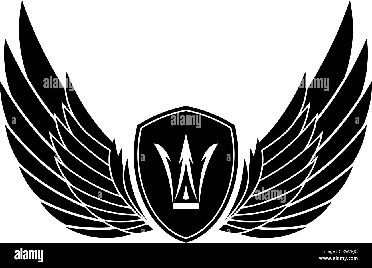 Pair of stylish decorative vector wings with shields and crown Stock ...