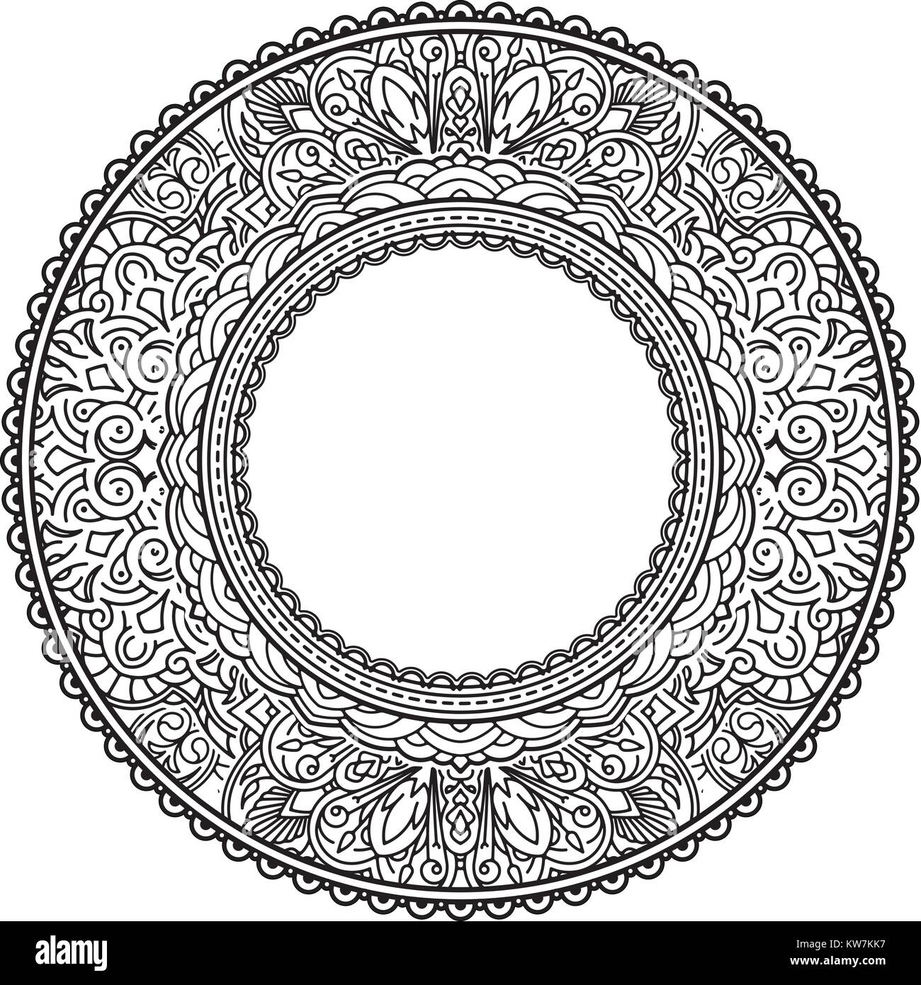 Rich decorated round frame pattern. Vector decorative background in ...