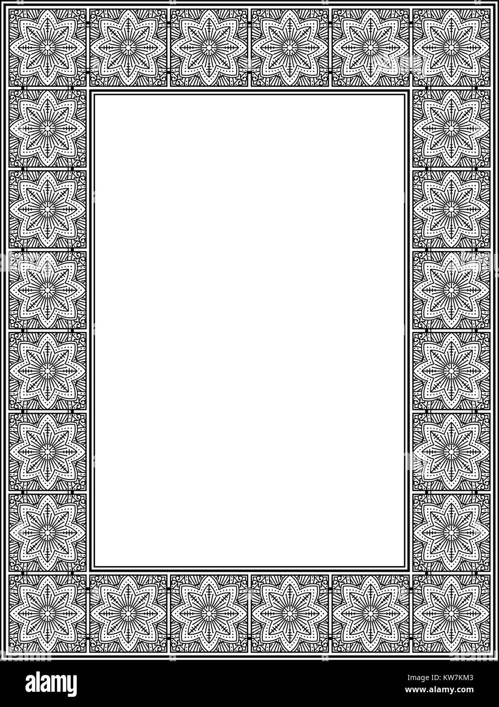 Rich decorated rectangular frame with ornate pattern. Black and white ...