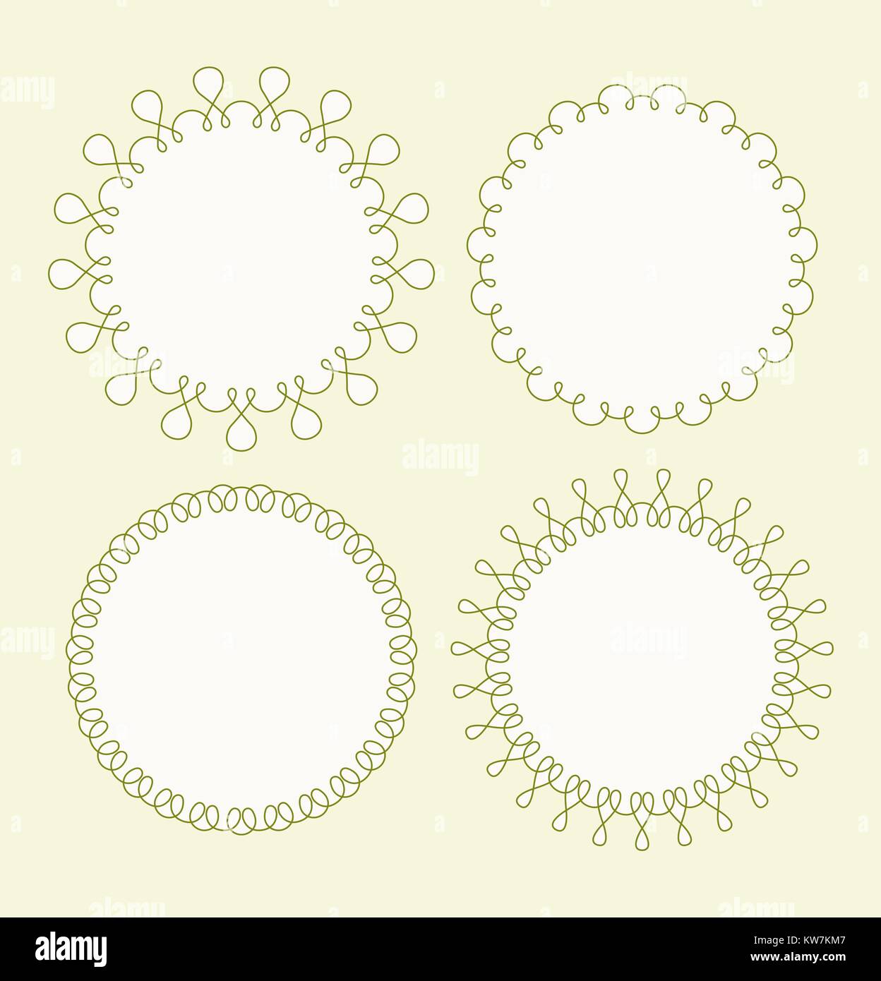 Set of 4 very simple round frames with fully editable stroke width and ...