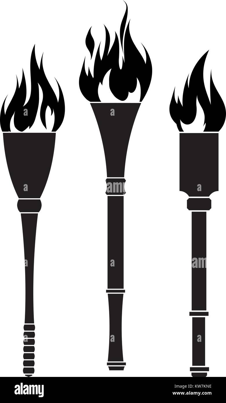 Set of 3 black vector torches with flame Stock Vector Image & Art - Alamy