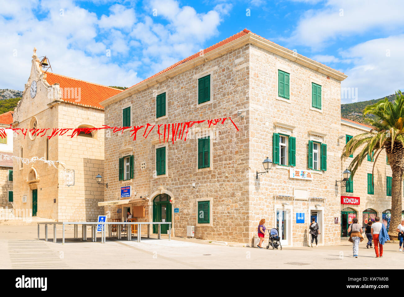 BOL PORT, CROATIA - SEP 8, 2017: Typical architecture of Bol town with ...