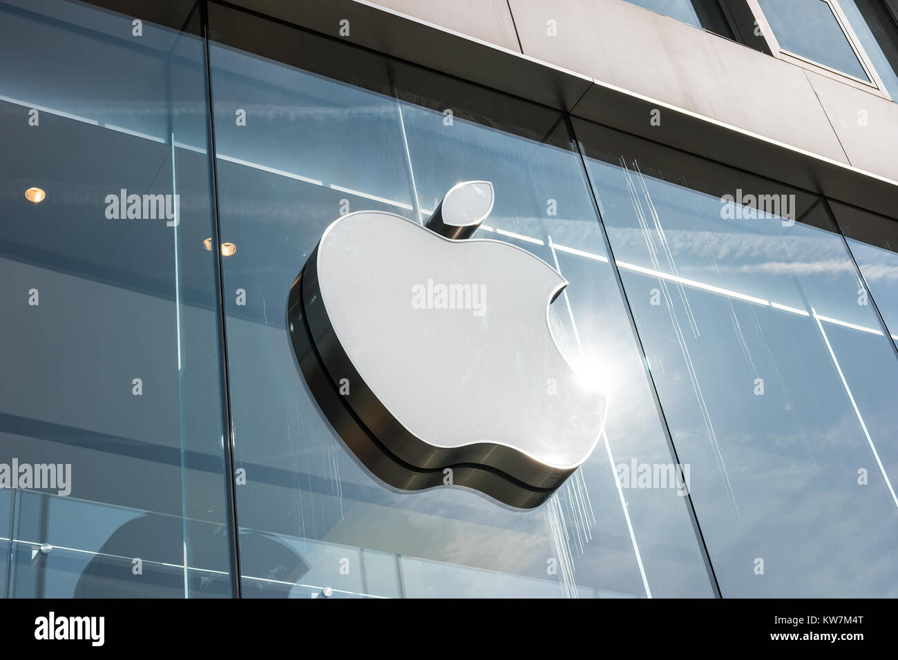 Apple Logo on a store. Apple is the multinational technology company ...