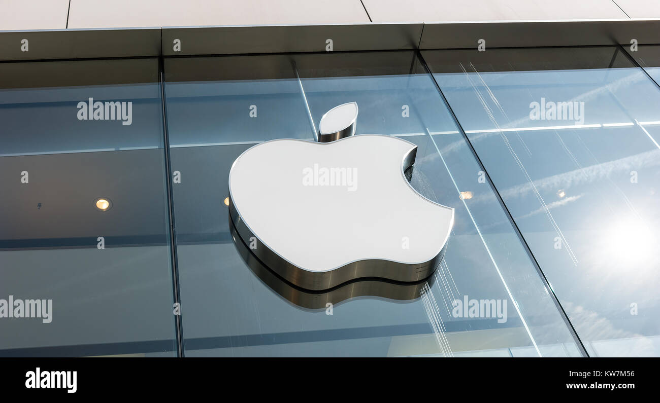 Apple Logo on a store. Apple is the multinational technology company ...
