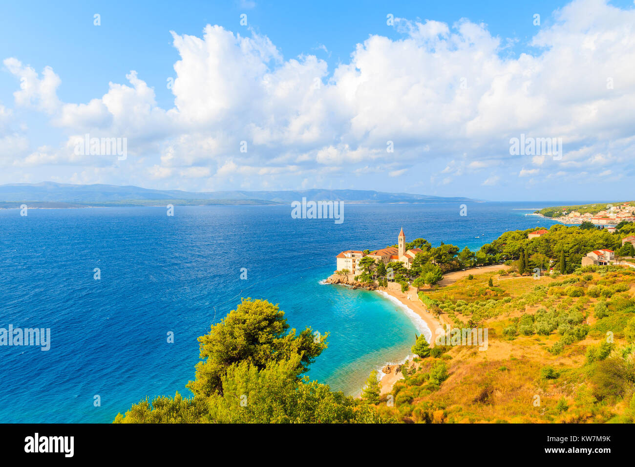 View of Dominican monastery in beautiful bay with beach, Bol town, Brac ...