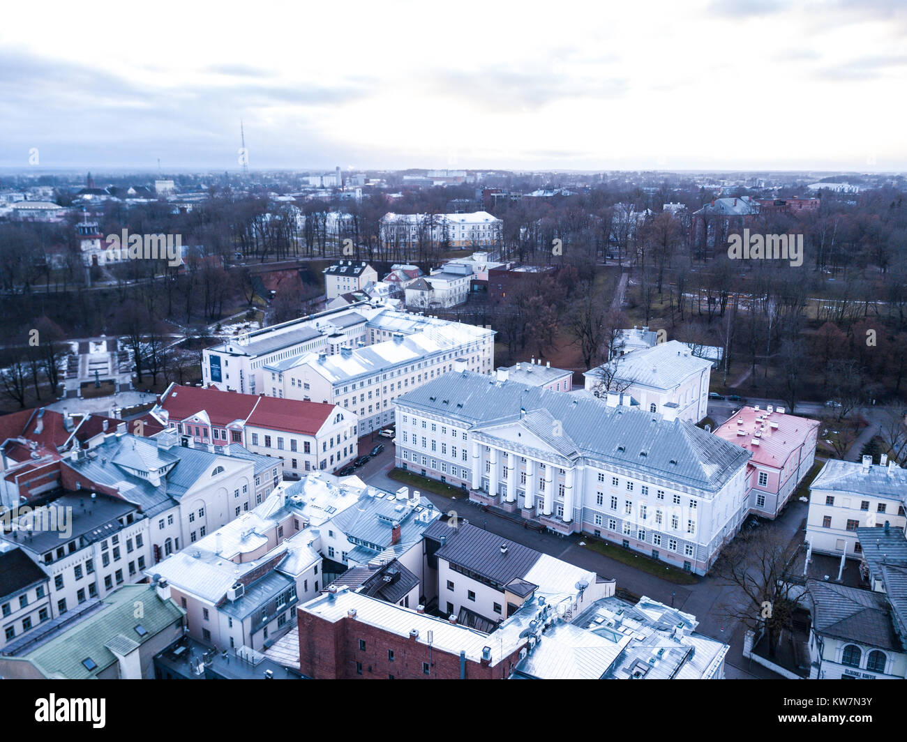 Aerial view of the historical main building of the University of Tartu ...