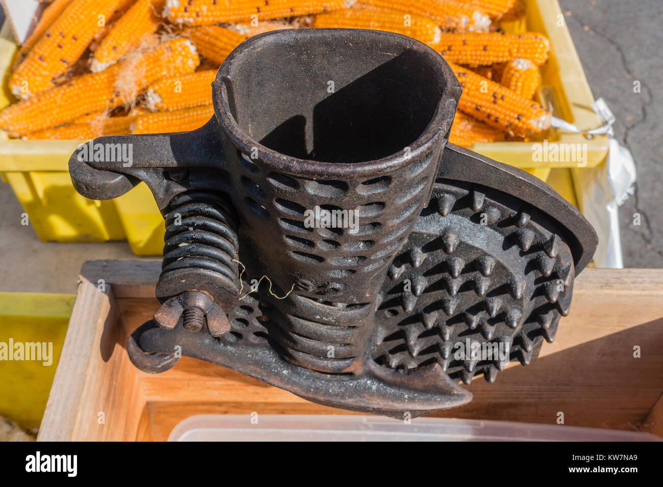 Antique cast iron corn sheller from the 19th century on display at the ...