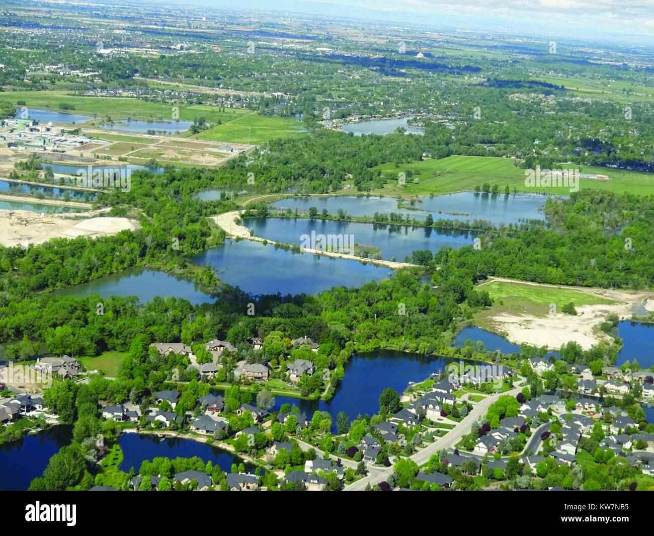 Arial view of water innundating Eagle Island, Boise Idaho Stock Photo ...