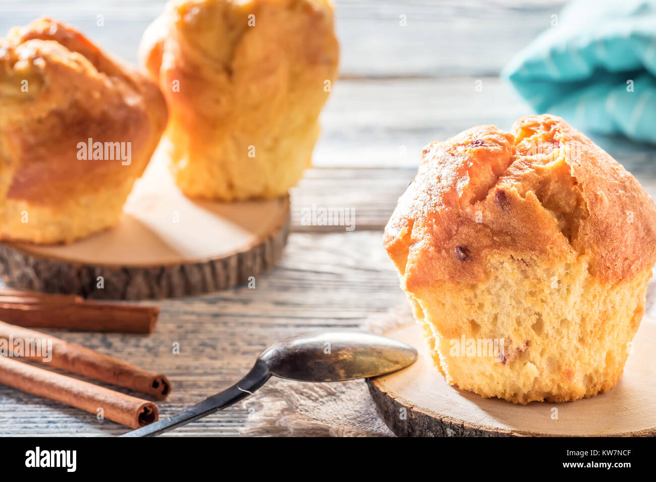 Lemon muffin cupcake cake fresh on table morning breakfast Still life ...