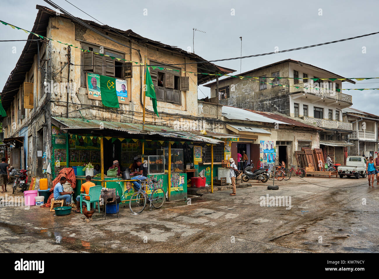street scene with typical buildings in Stone Town, UNESCO World ...