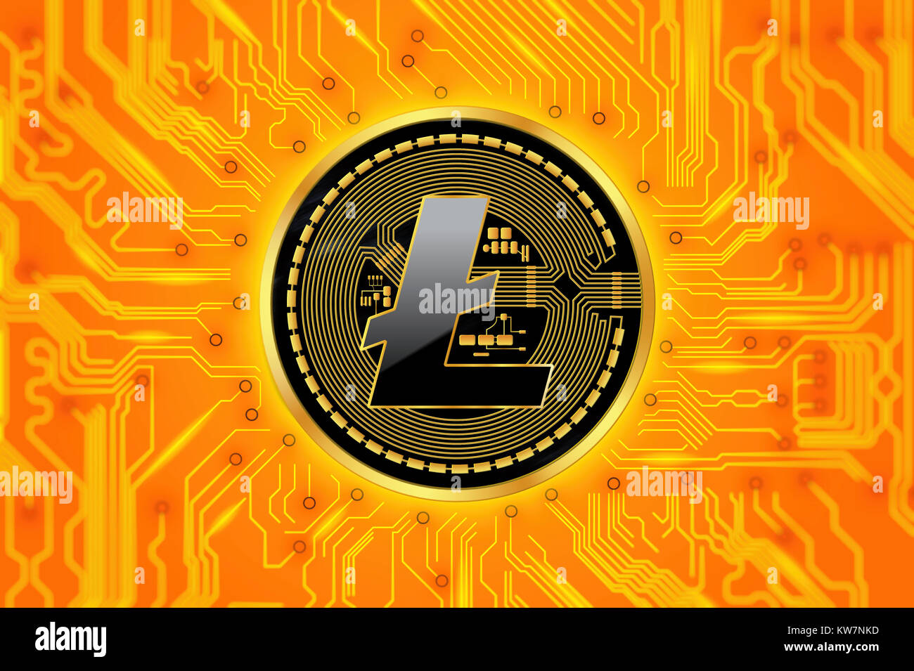 Cryptocurrency coins over orange hi-res stock photography and images ...