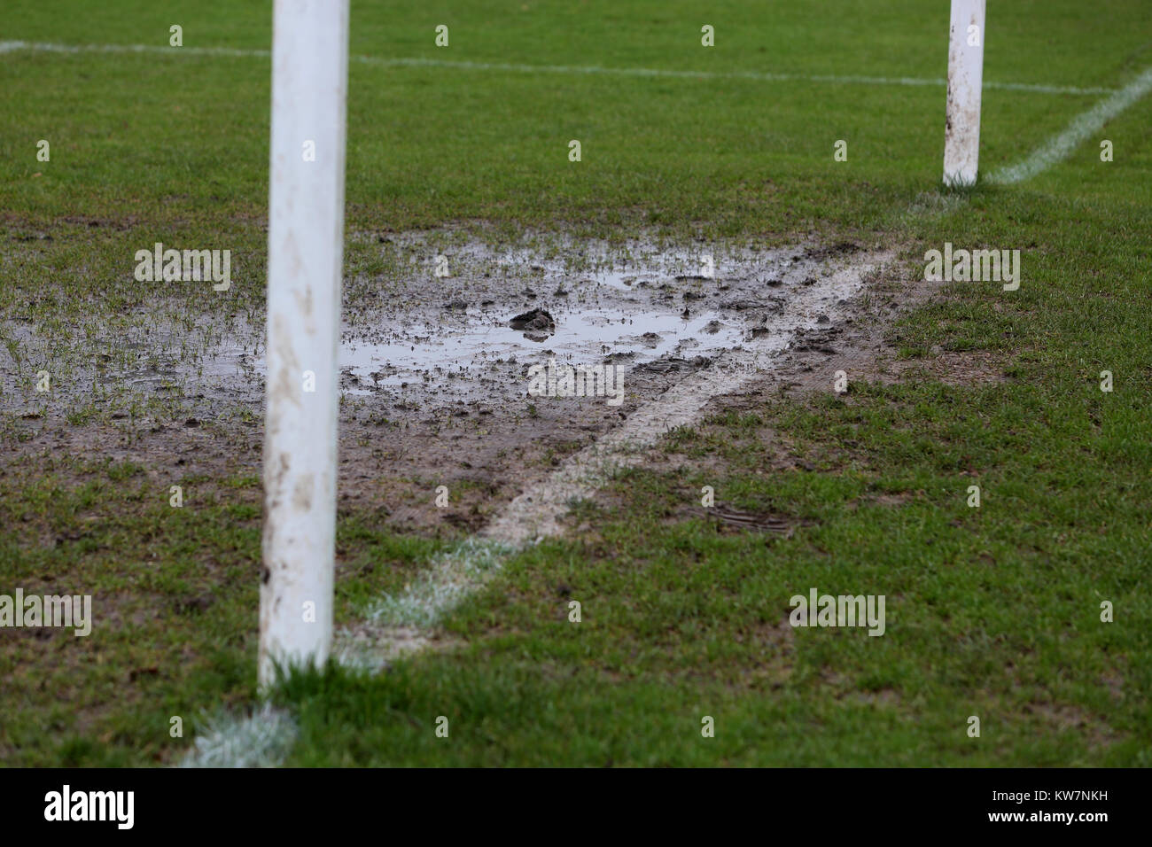 Waterlogged football pitch hi-res stock photography and images - Alamy