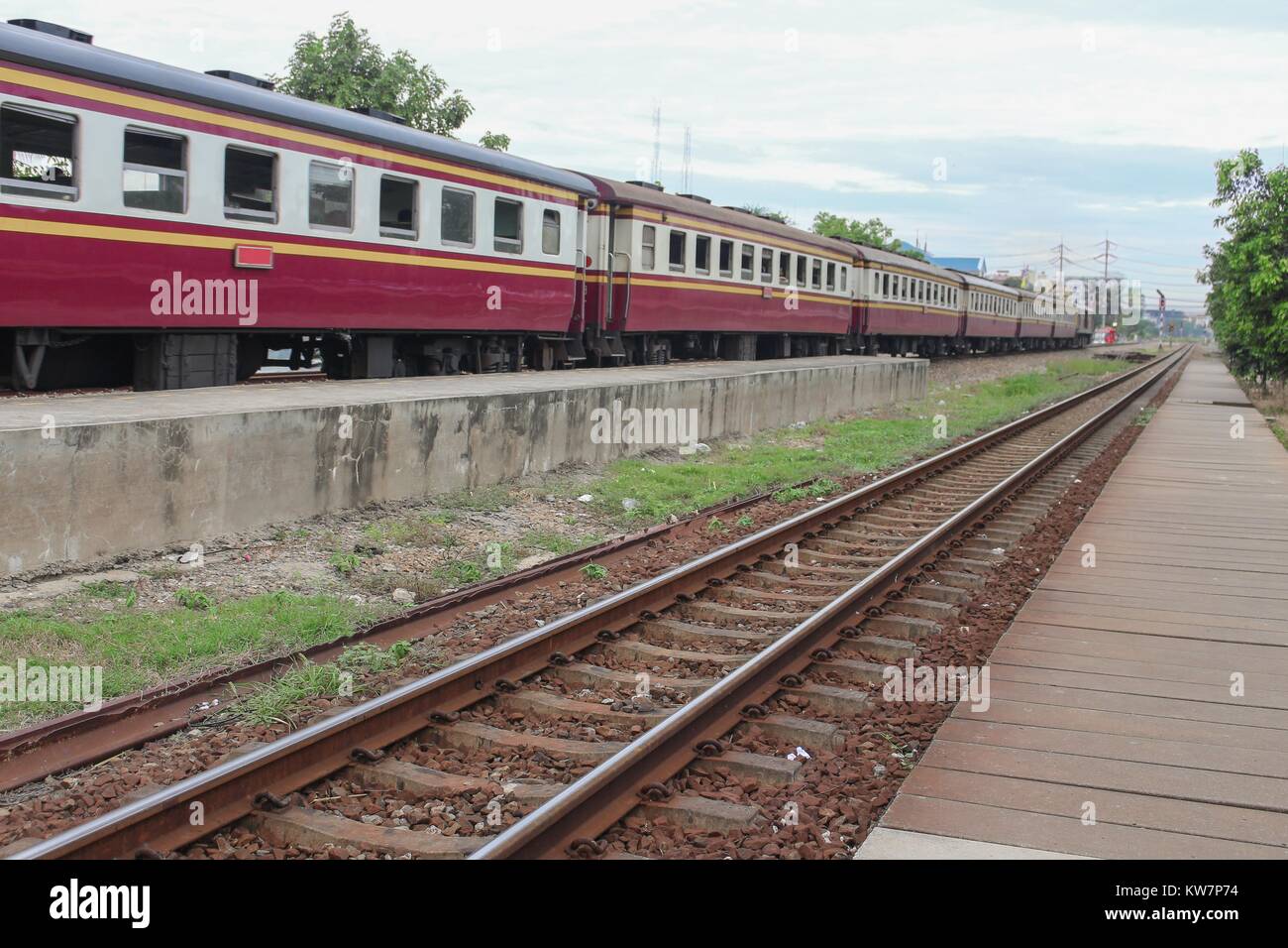 railway track on gravel for train transportation: Select focus with ...