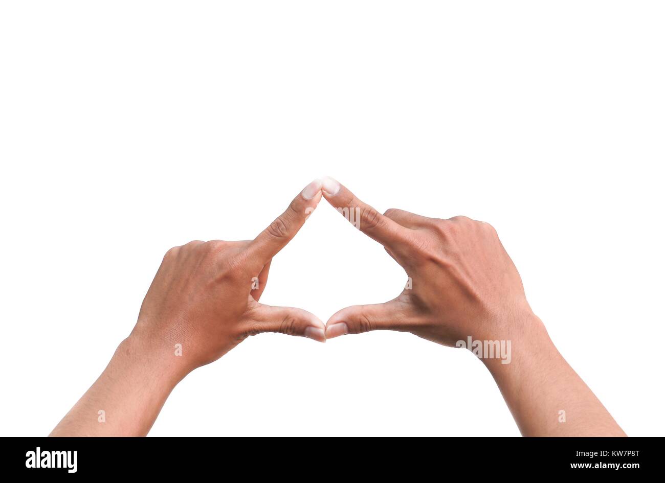 hand forming triangle on white background Stock Photo - Alamy