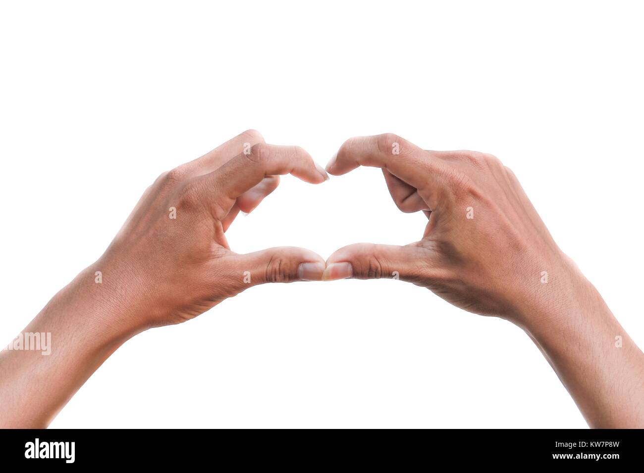 hand in heart shape showing love on white background Stock Photo - Alamy