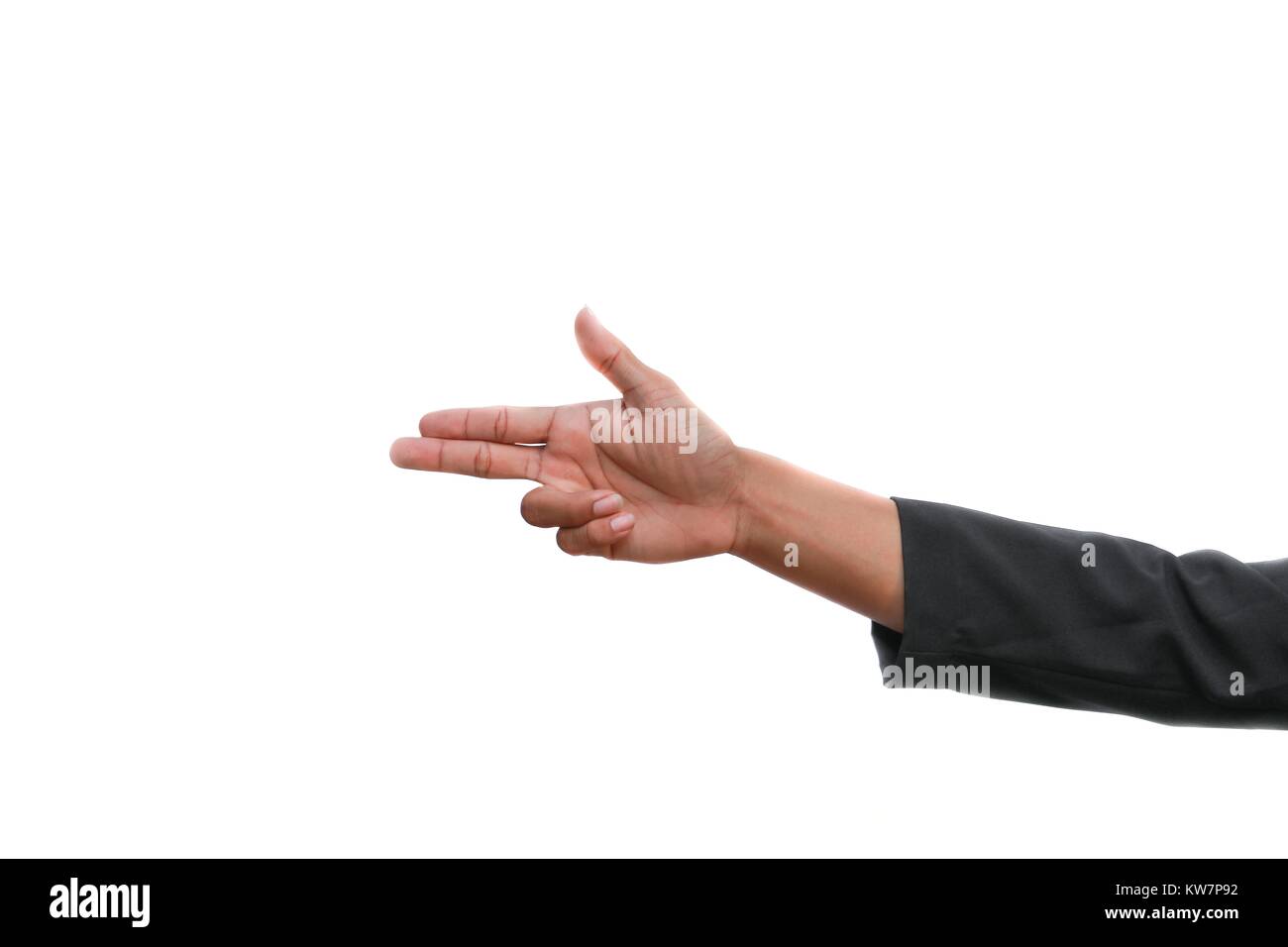 hand show gun symbol on white background Stock Photo - Alamy