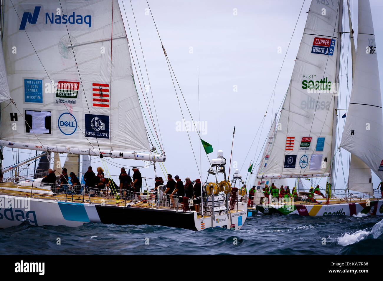 Clipper Round the World Yacht Race yachts head out of Sydney Harbour to ...
