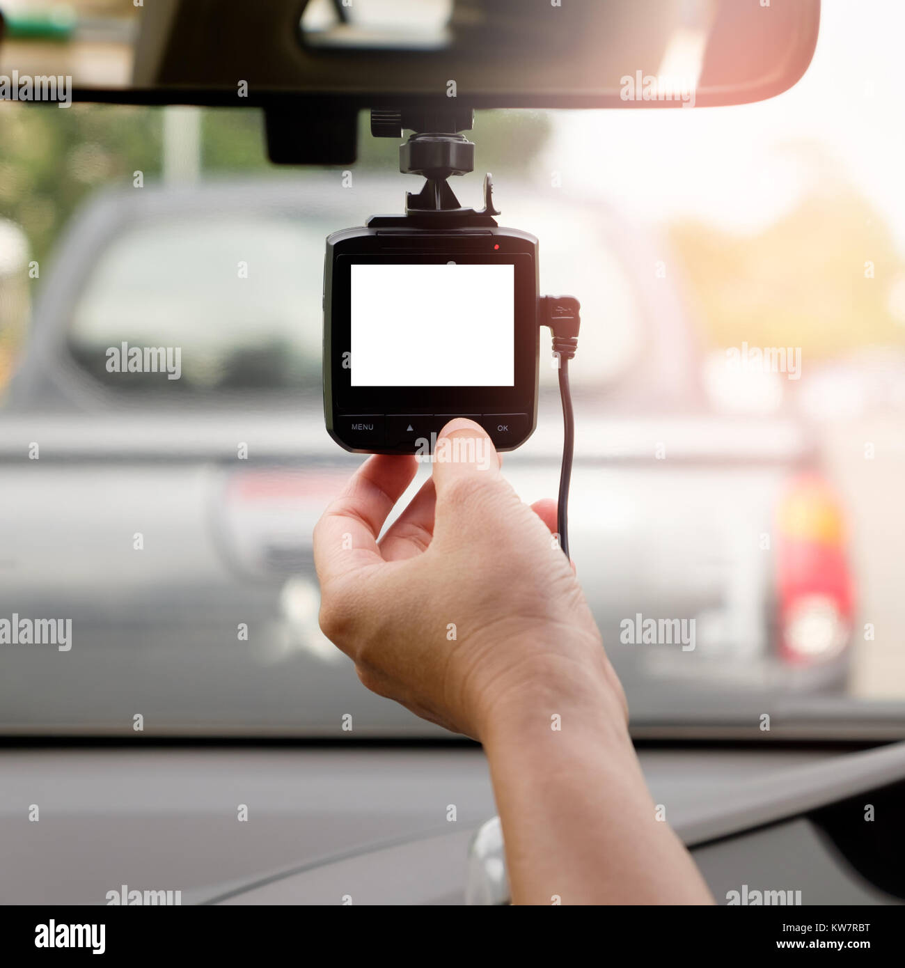 Hand-tuning car camera for safety on the road accident with white ...