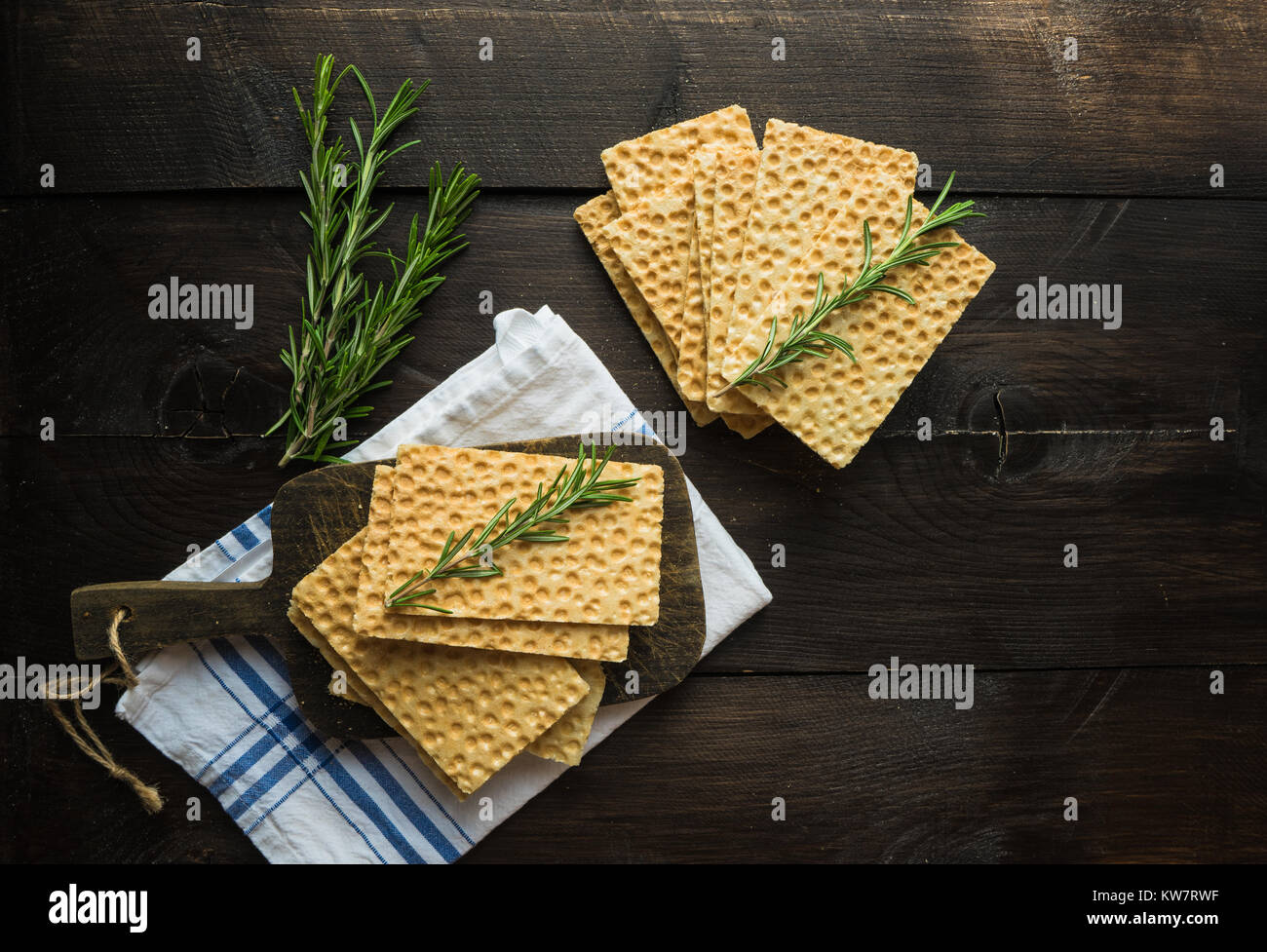 Healthy concept with homemade crackers bread on dark wooden table Stock ...