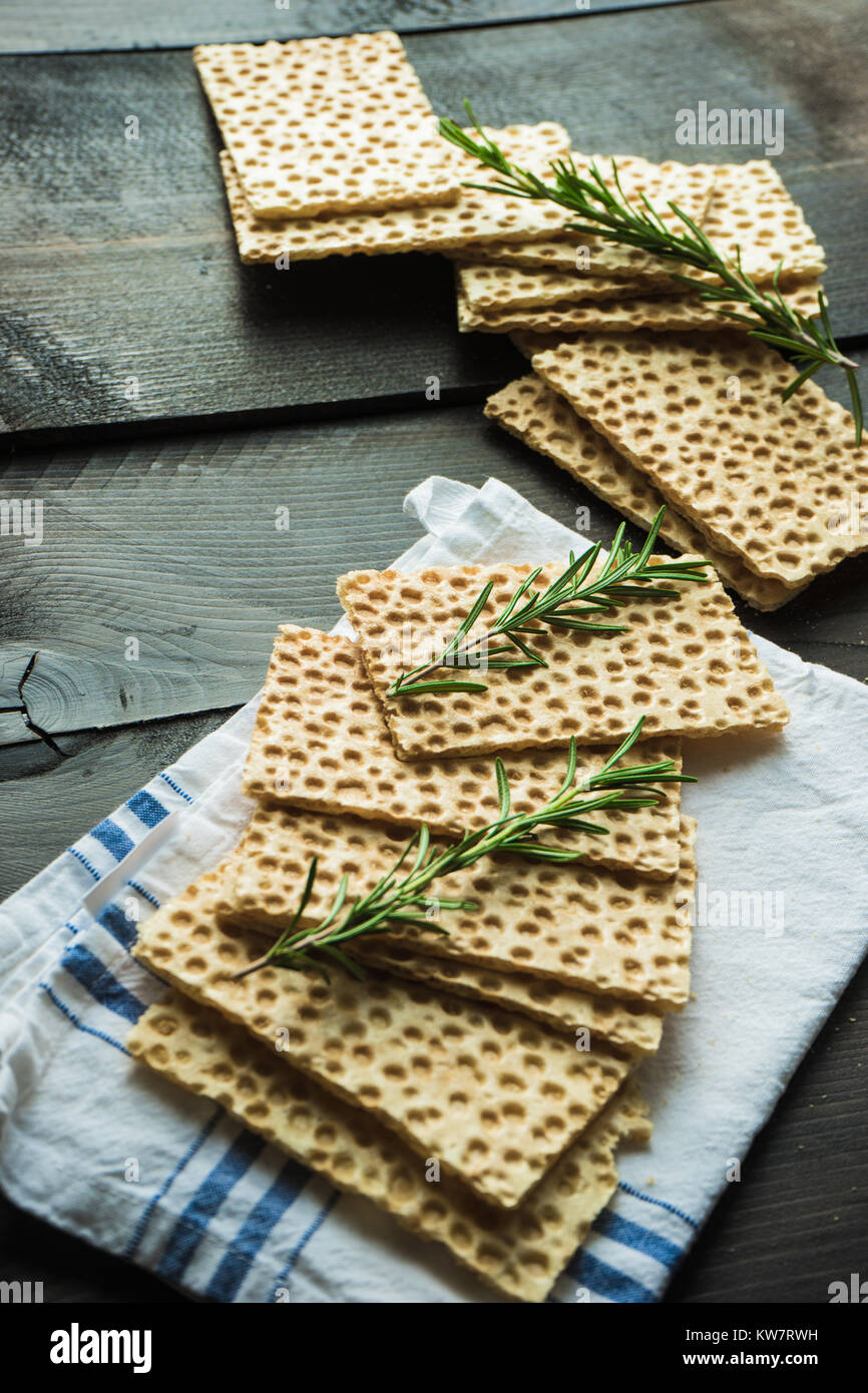 Healthy concept with homemade crackers bread on dark wooden table Stock ...