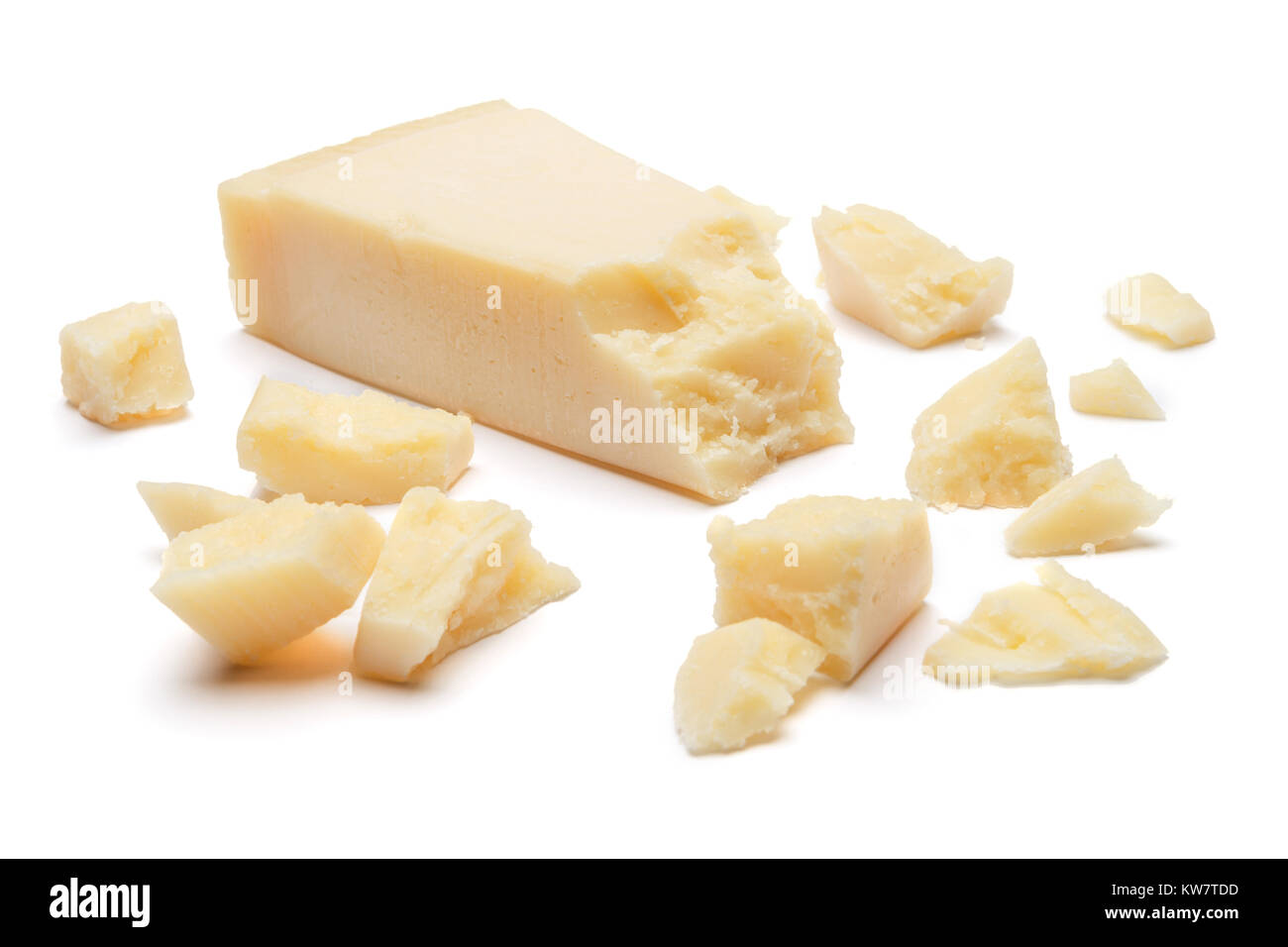 pieces of Parmesan cheese on white background Stock Photo - Alamy