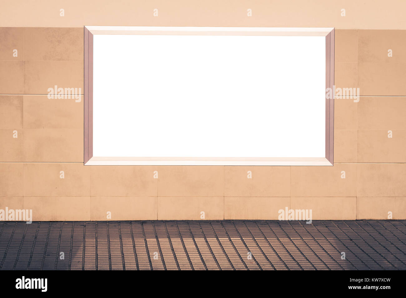 Blank mock up of store street showcase window of the shop in old ...