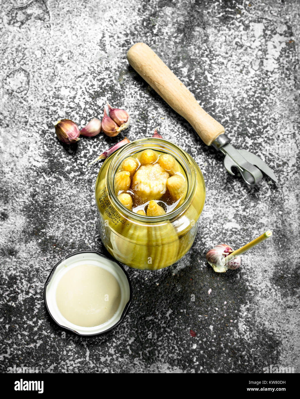 Marinated corn in glass jar. On a rustic background Stock Photo - Alamy