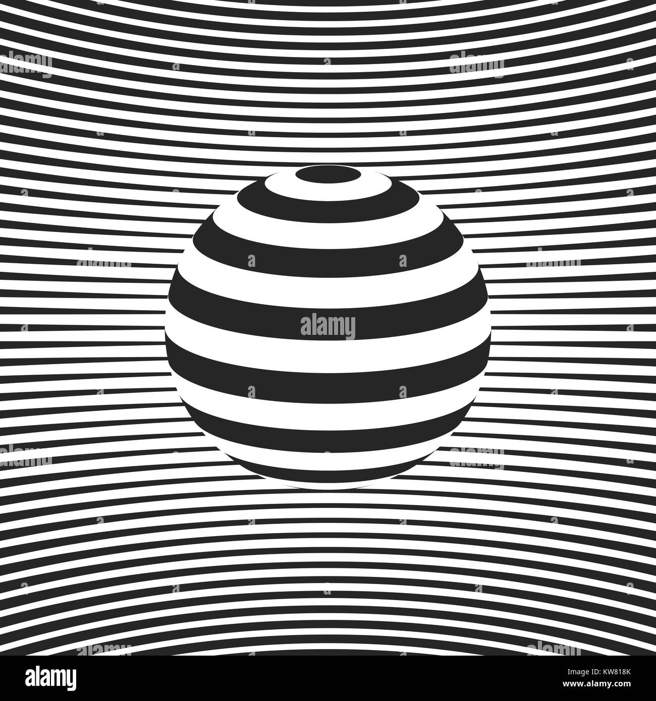 Striped sphere on the striped background. Monochrome vector ...