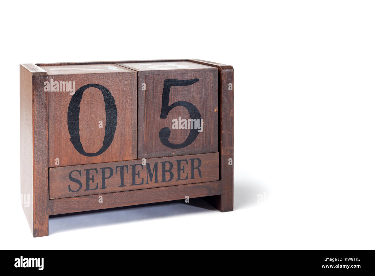 Wooden Perpetual Calendar set to September 5th Stock Photo - Alamy