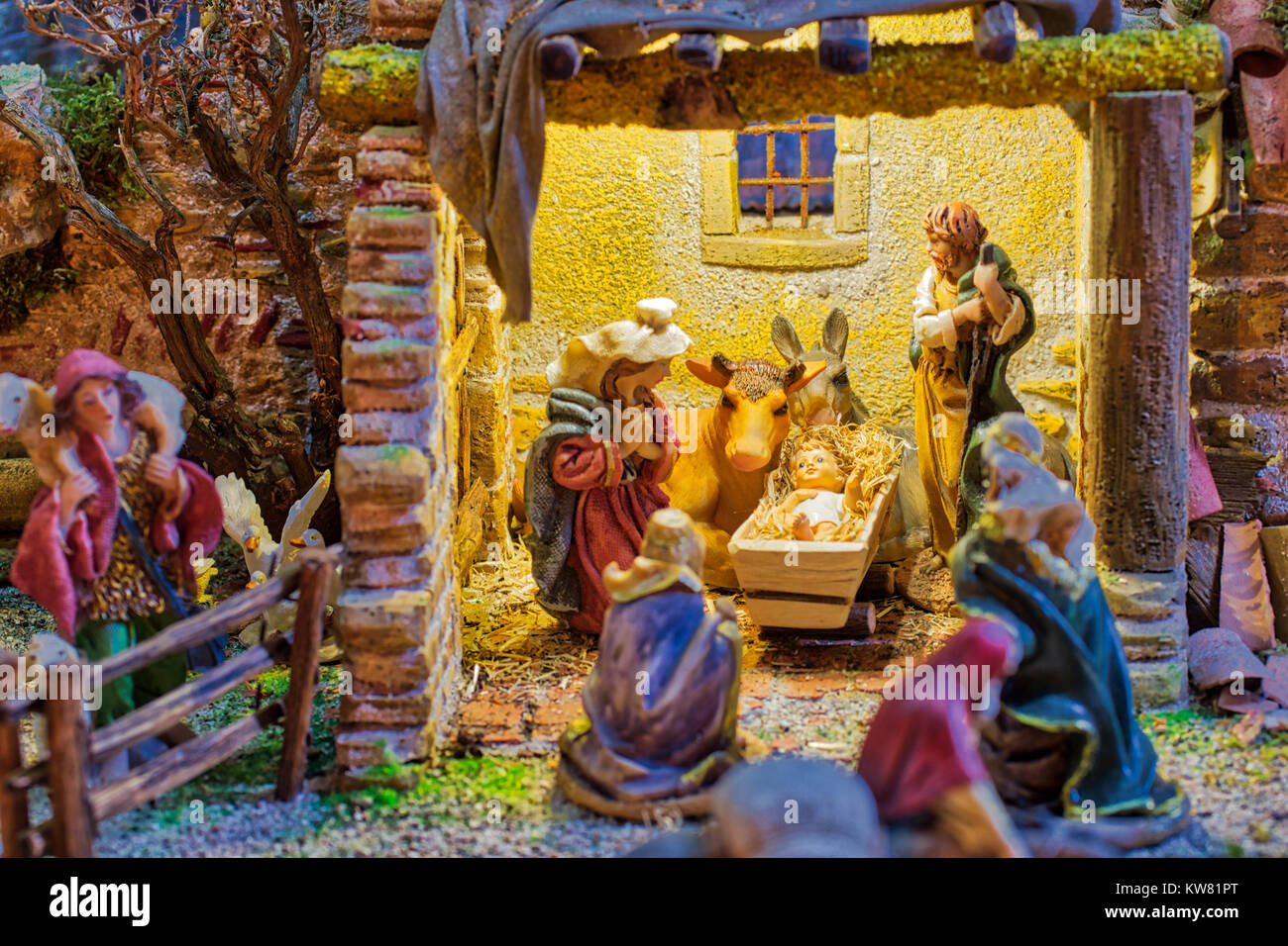 The Holy Family in typical Christmas Nativity Scene Stock Photo - Alamy