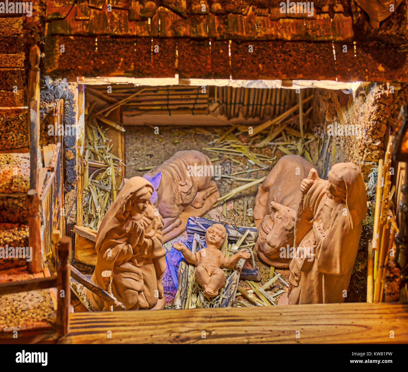 The Holy Family in typical Christmas Nativity Scene Stock Photo - Alamy