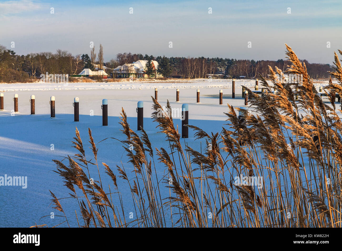 Winter with snow at the port in Prerow, Germany Stock Photo - Alamy