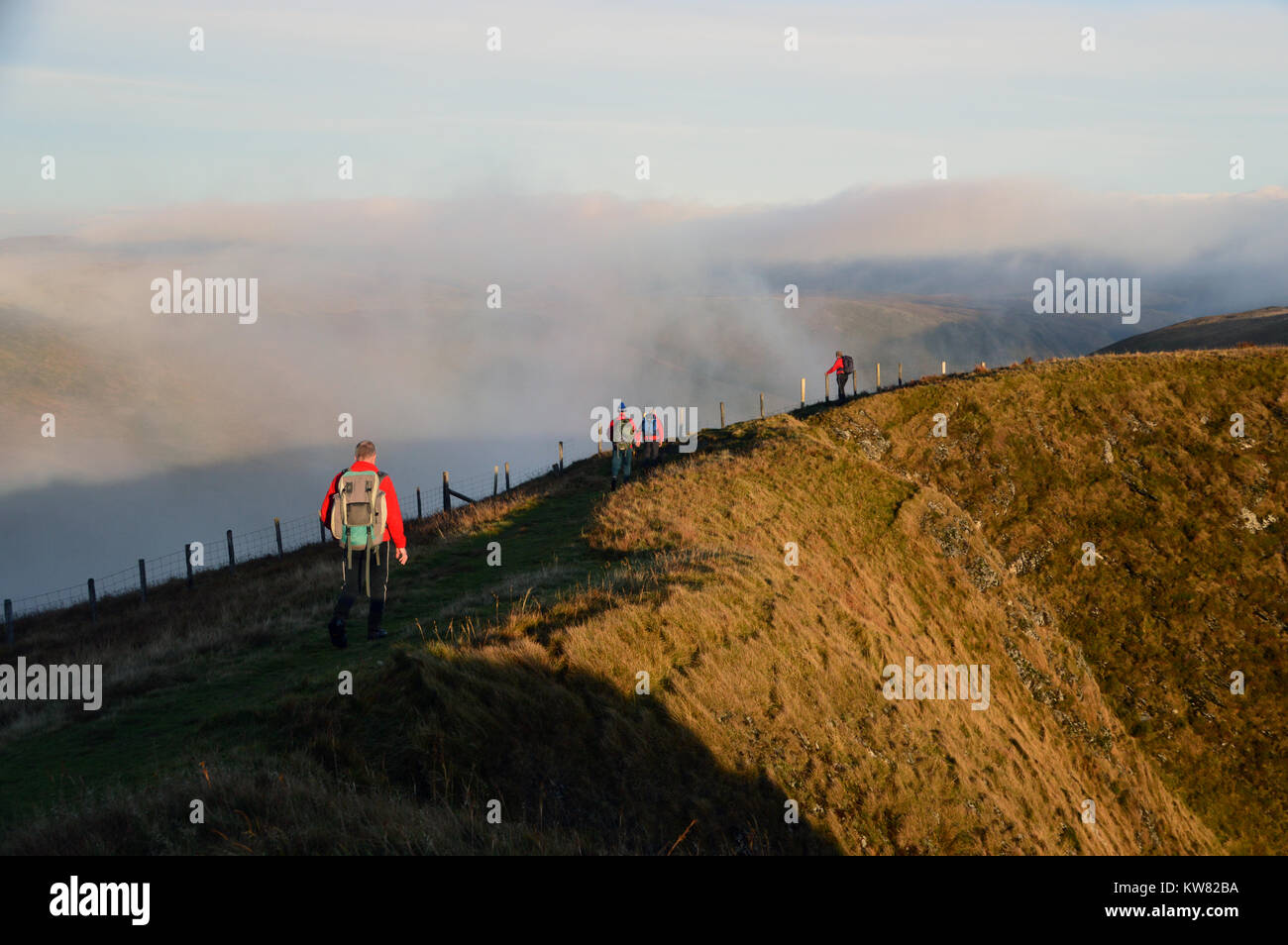Group of Male Hillwakers on the Ridge Between the Welsh Mountains Aran ...