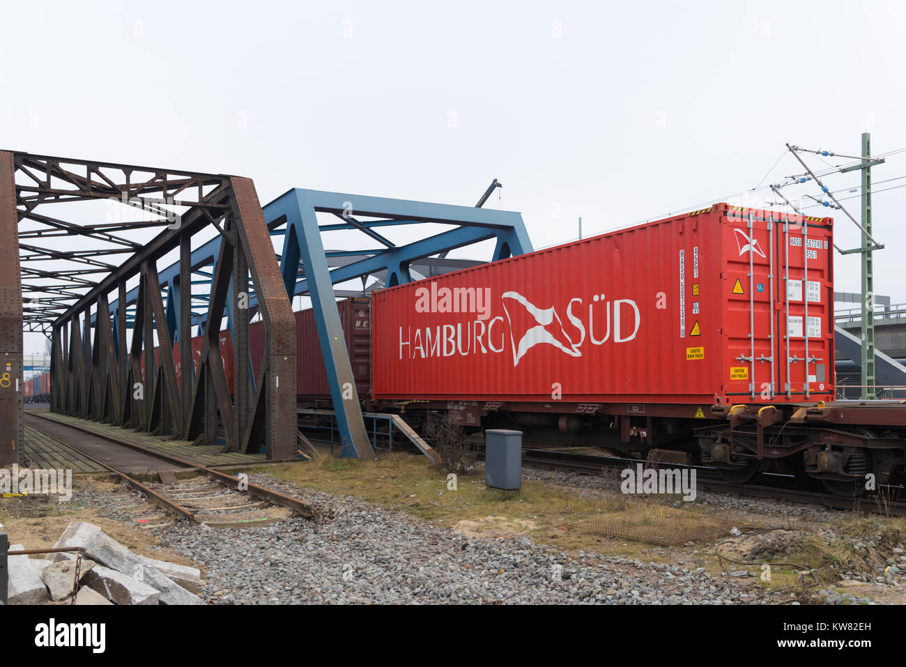 HAMBURG, GERMANY - DECEMBER 20, 2016: Container train on a railway ...