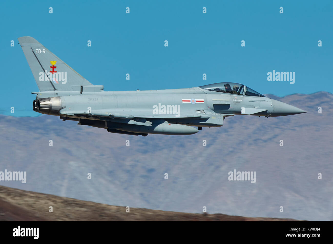 Royal Air Force Typhoon FGR4 Jet Fighter Flying At Low Level Through ...