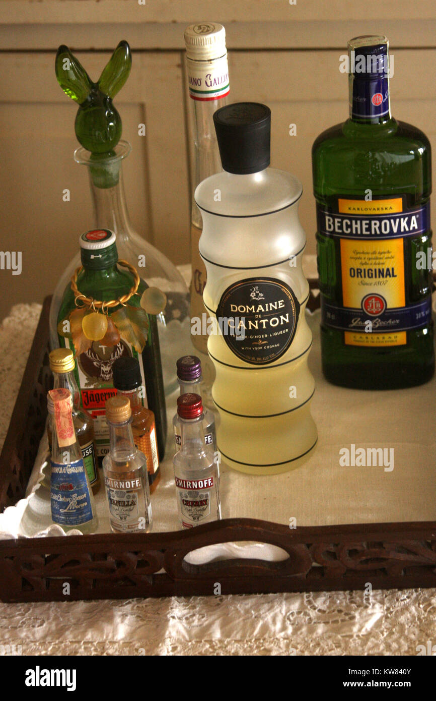 Alcohol bottles tray hi-res stock photography and images - Alamy