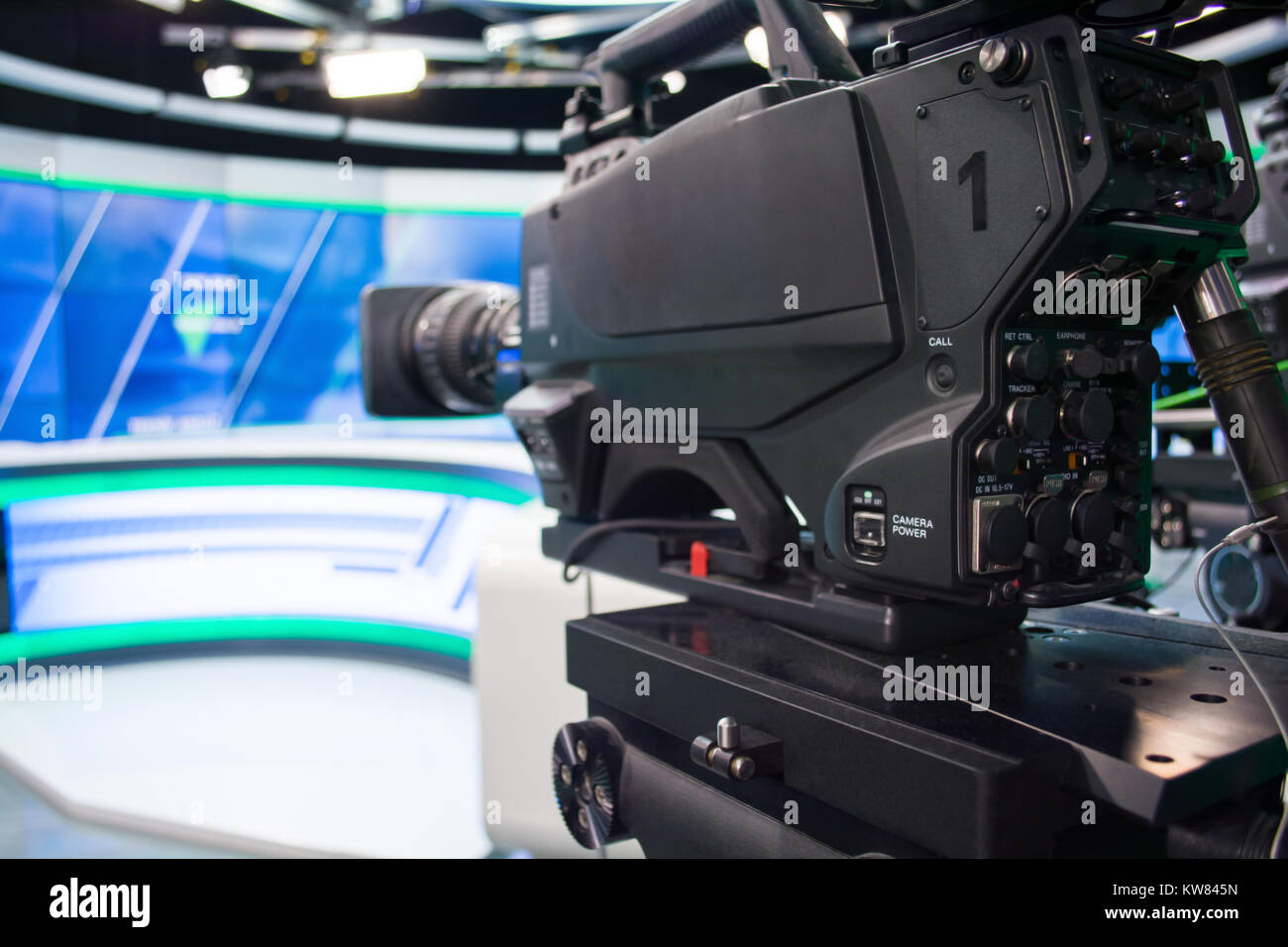 tv news studio with camera and lights Stock Photo - Alamy